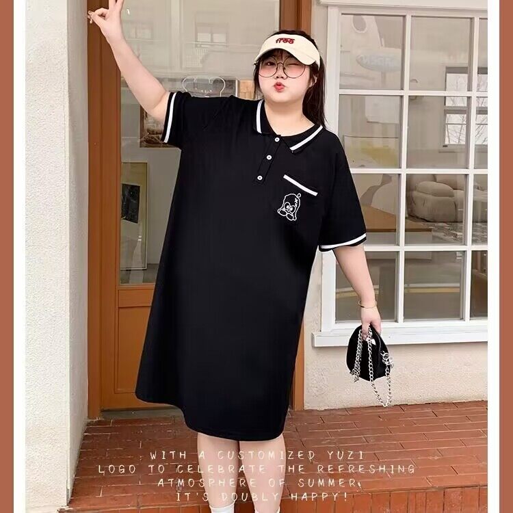 4XL 150KG Plus Size Women's Stylish Black POLO Neck Dress A Perfect ...