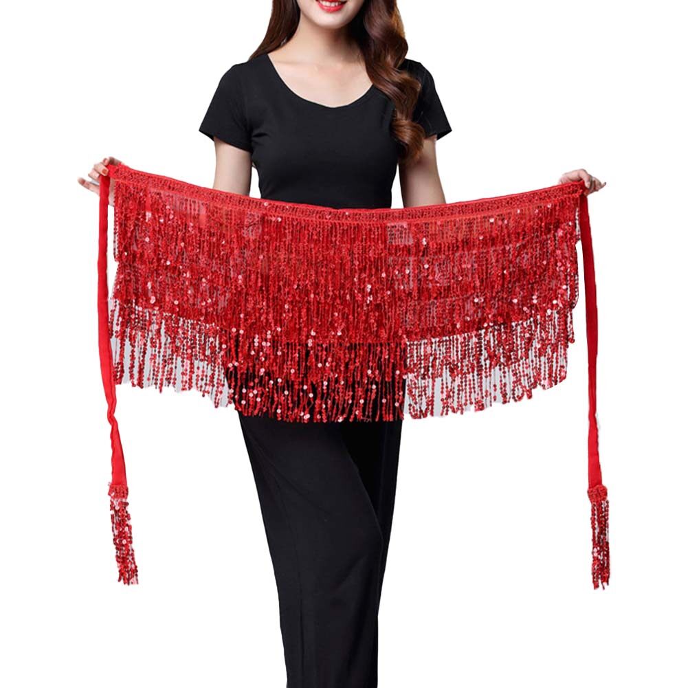 【HOMP】Woman Sequin Belly Dance Costume Waist Chain Fringe Skirt Club Mini Skirt Boho Indian ...
