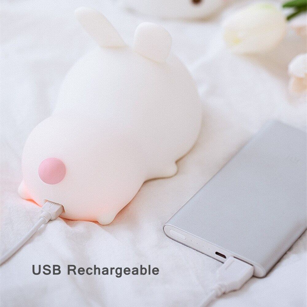 Touch Sensor RGB LED Rabbit Night Light Remote Control 7 Colors USB ...
