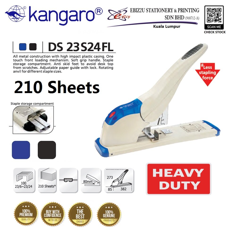 Kangaro DS-23S24FL Heavy Duty Stapler - 210 sheets (alat pengokot ...