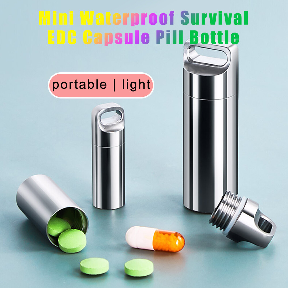 1/2PCS EDC Capsule Pill Bottle มินิสแตนเลสกันน้ำ Outdoor Survival ...