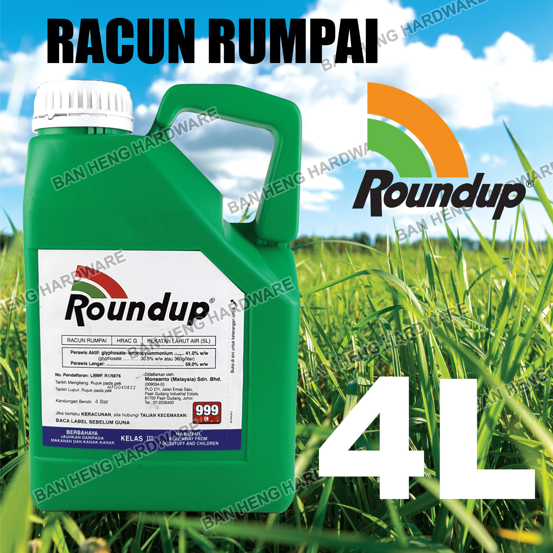 1L/4L Roundup Glyphosate 41% Weed Killer (Racun Rumput Lalang/Ubat ...