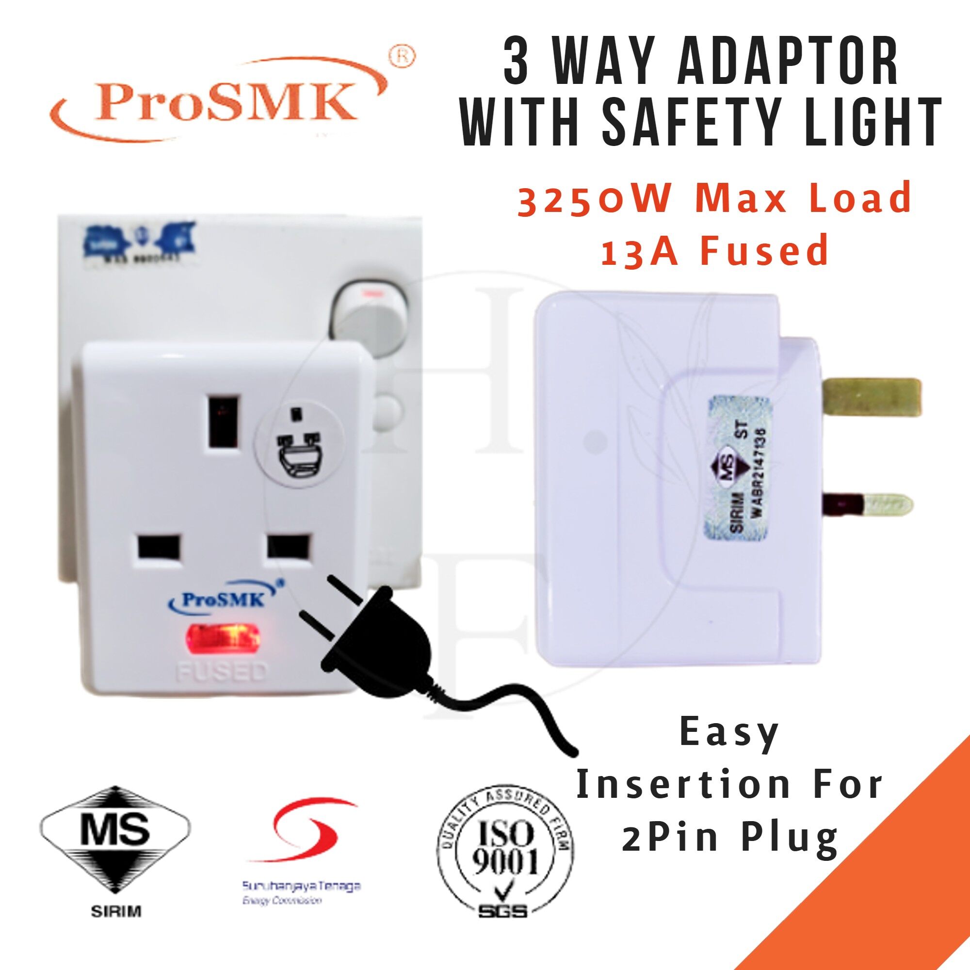 [SIRIM APPROVED] ProSMK 3 Way Adaptor Multiplug with Safety Light 2 pin ...