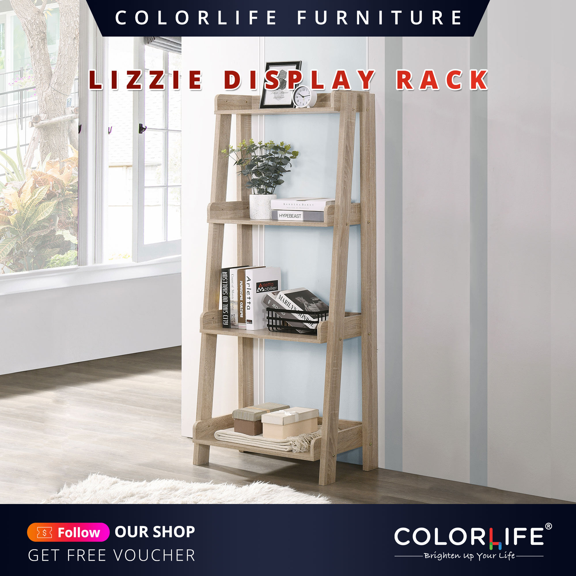 Color Life Lizzie Display Rack /Natural Wood Color / Study Room or ...