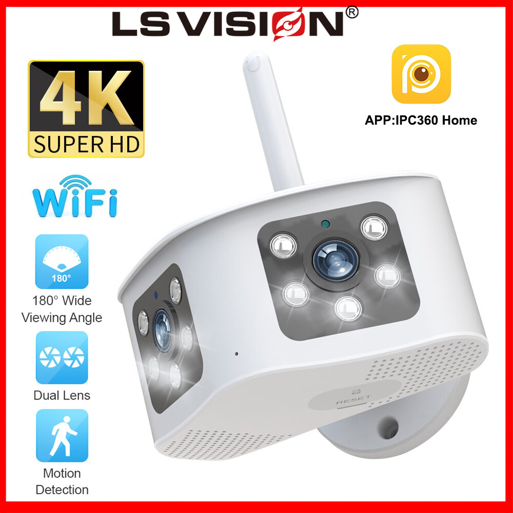 LS VISION 4K 8MP Dual Lens WiFi CCTV Security Camera Outdoor Waterproof 180° Ultra-Wide Angle ...