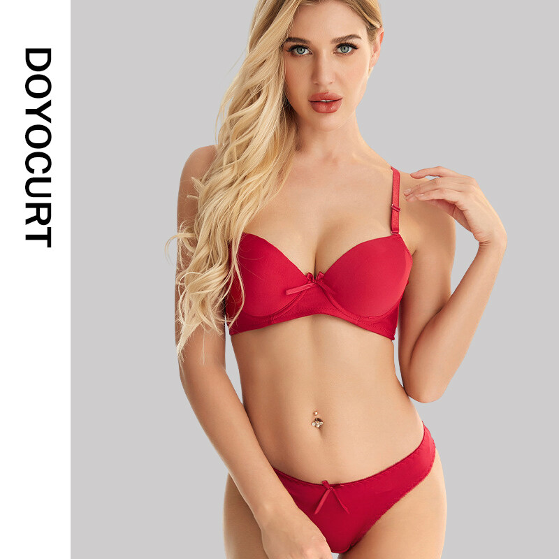 DOYOCURT Women 'S Bra Set Removable Straps Steel Rings Gather Thin Mold Cup Underwear Women ...
