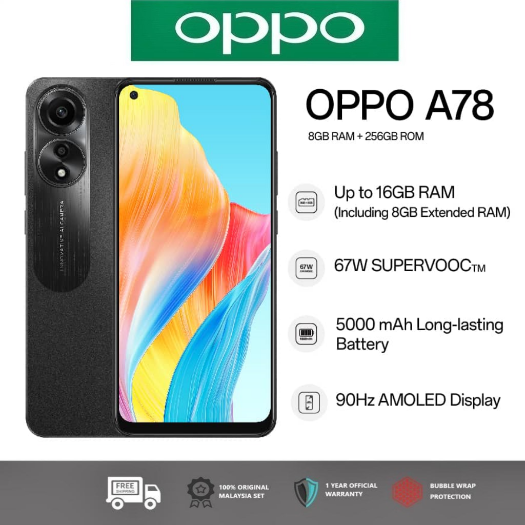 OPPO A78 5G [128GB MEMORY | 8+8GB Extended RAM ] A78 4G [8GB+256GB] 33W SuperVOOC Fast Charge ...
