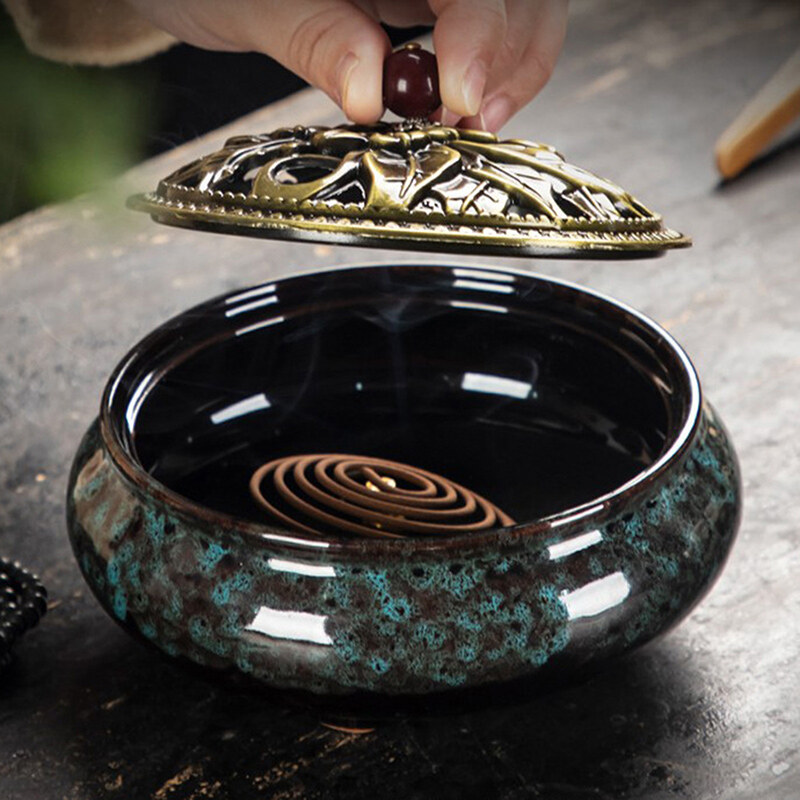 YUE Large Mosquito Coil Censer Ceramic Incense Burner Incense Seat ...
