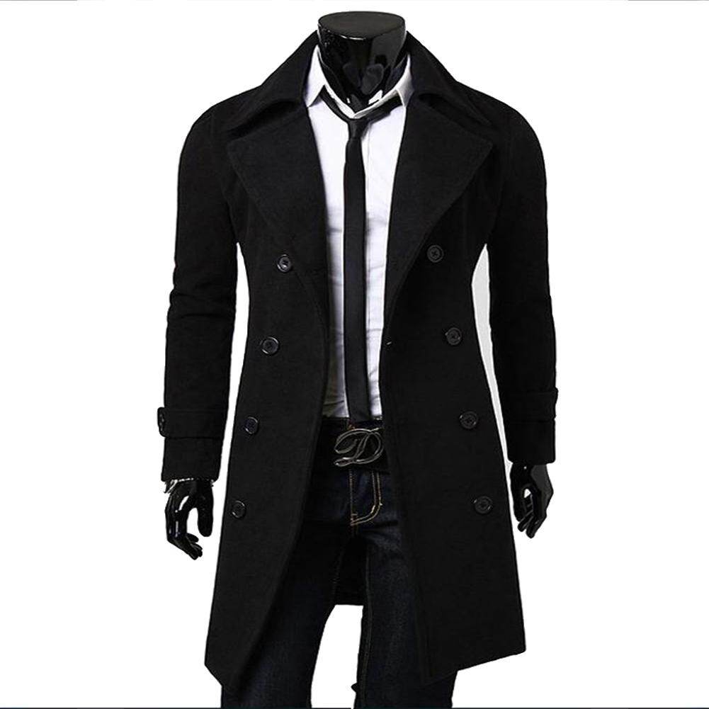 ผู้ชายบุรุษ Lapel Trench Coat V คอคู่ Slim สบายๆกลางยาว Overcoat ...