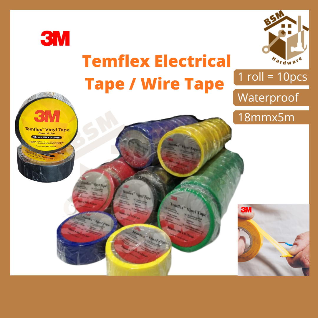 1 roll 3M Temflex Vinyl Electrical Tape PVC Waterproof Wire Tape Pita ...