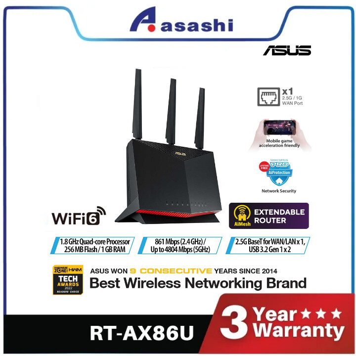 Asus RT-AX86U / RT-AX86S AX5700 Dual Band WiFi 6 Gaming Extendable ...