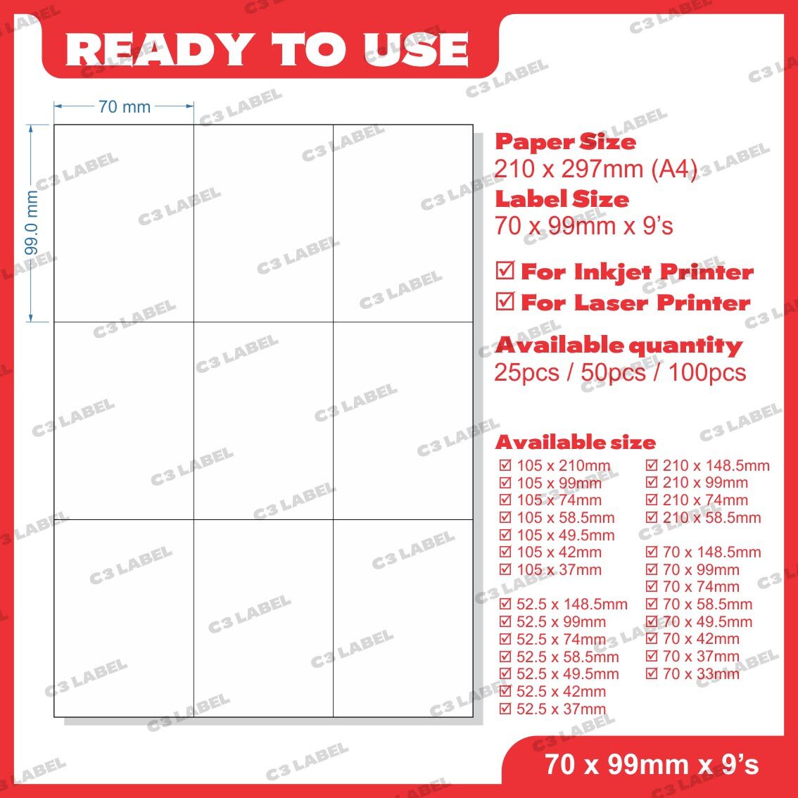 A4 Blank Sticker / A4 Pre Cut Blank Sticker - 50 sheets, Variety size ...