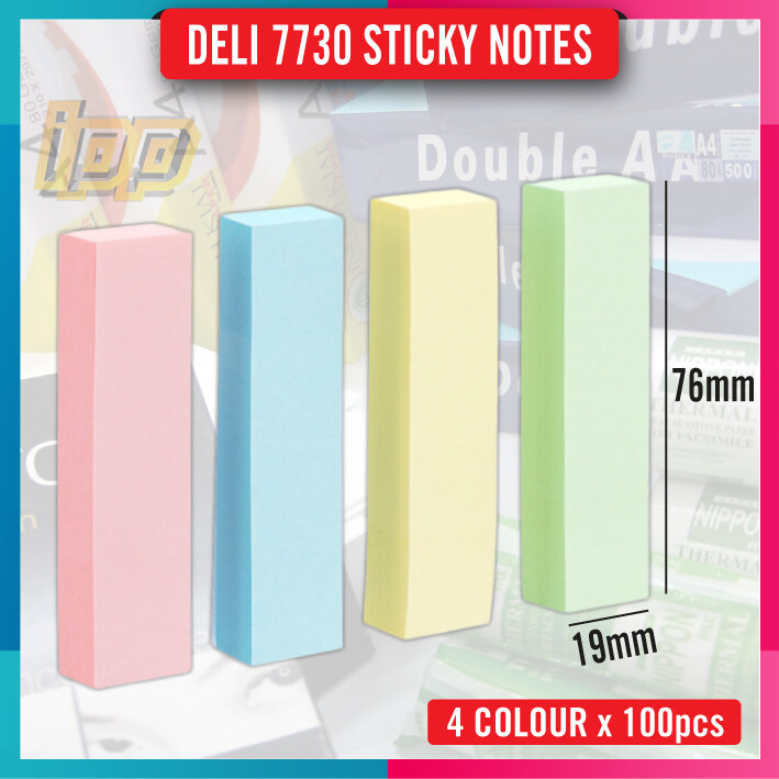 Deli Stick-On Notes 19mm X 76mm 4 Colour Paper / Sticky Note (400's ...