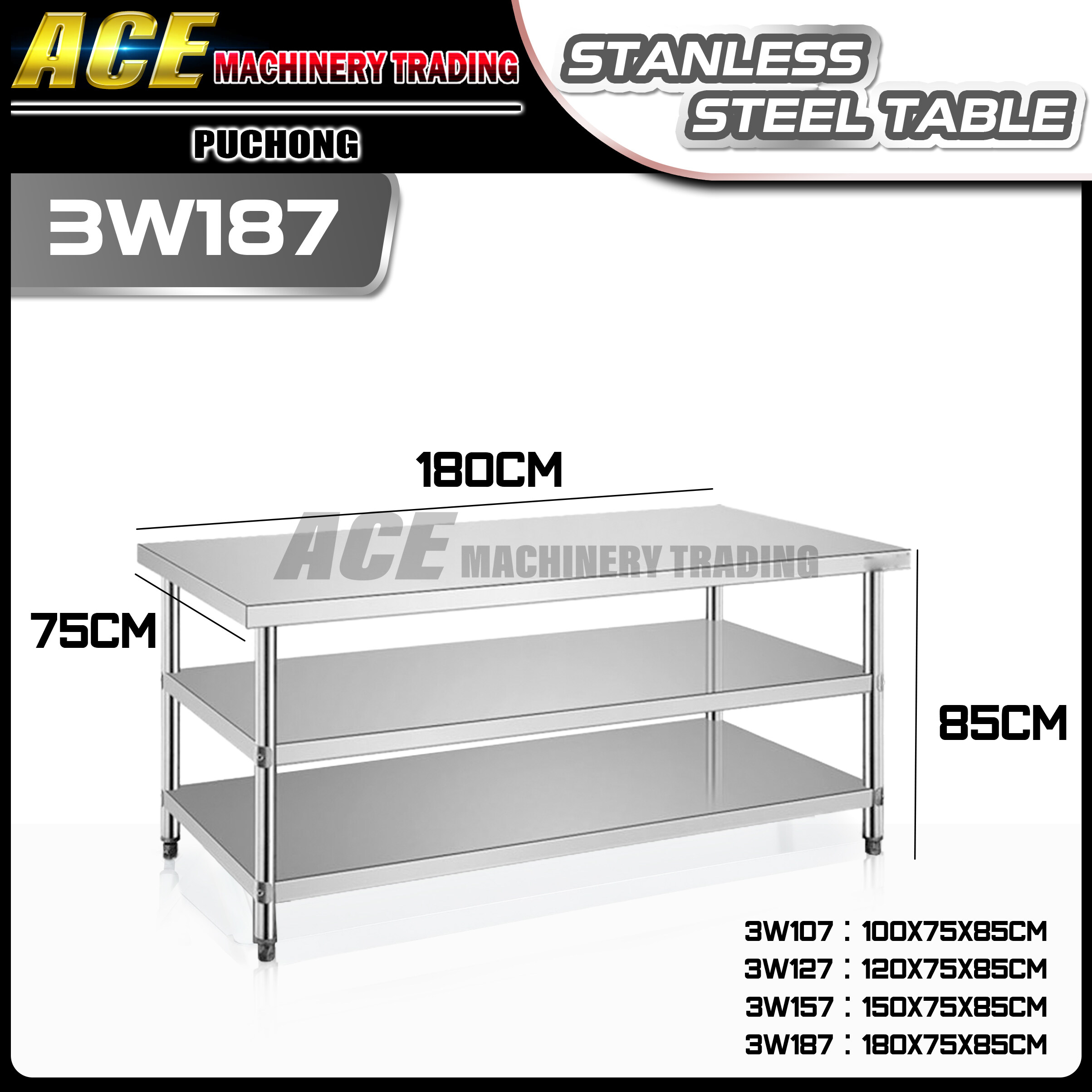 [ Stainless Steel Working Table ] 3-6 Feet 3 Tier Oven Table Fully ...