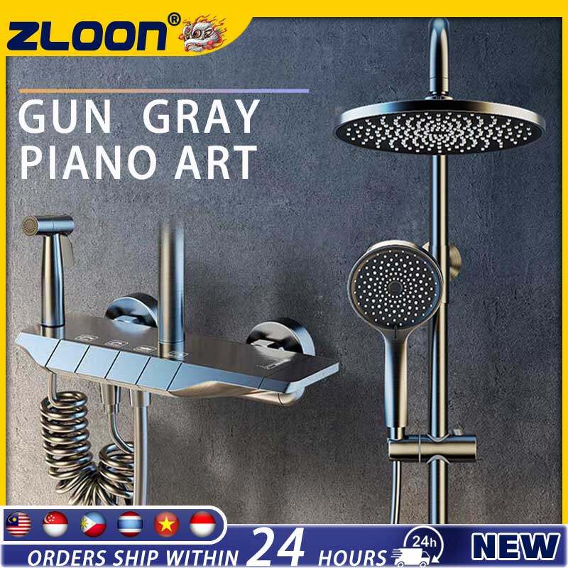 ZLOON Shower Set Mixer Black & Senior Gray Rain Shower Set Gold Brass ...