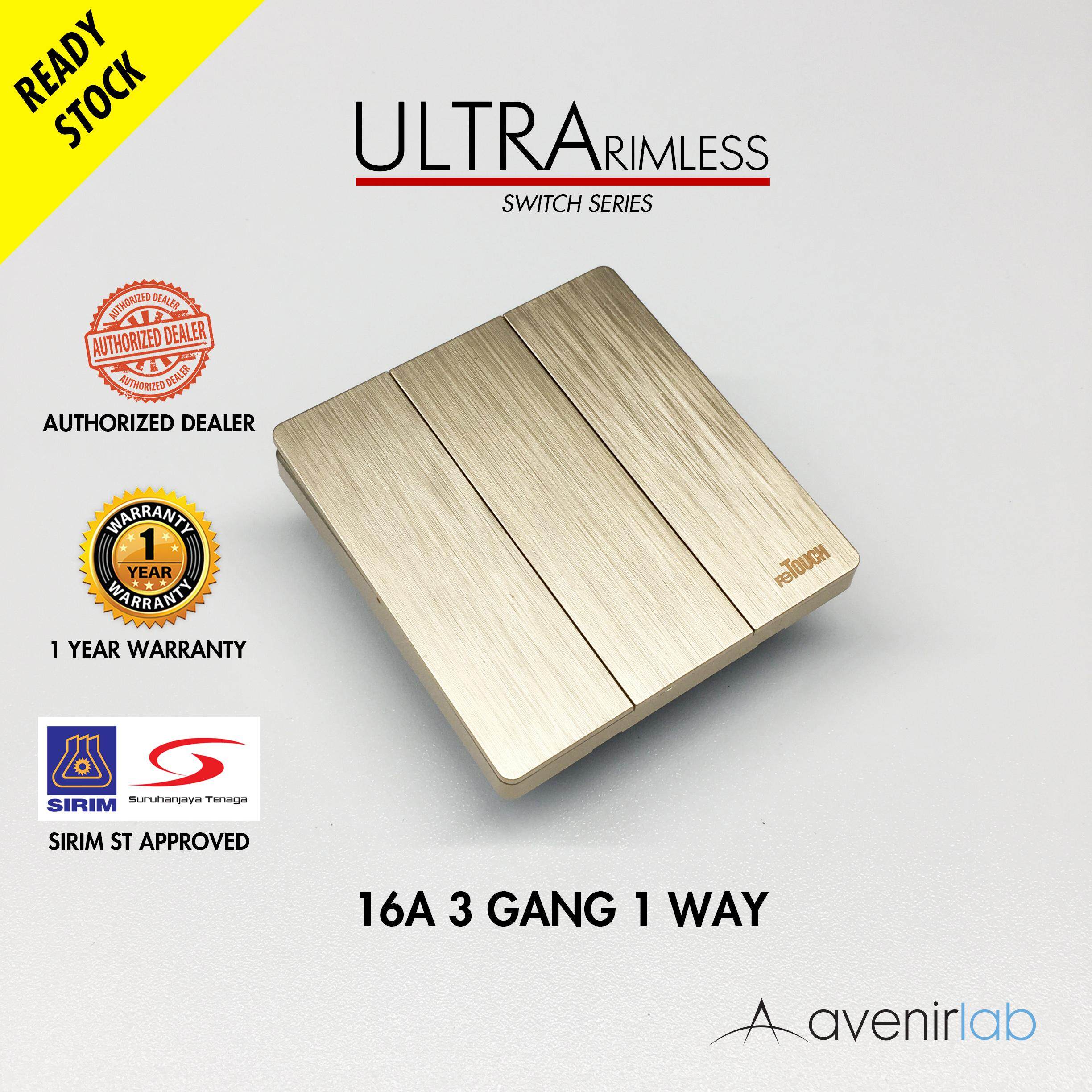 reTouch Ultra Rimless 3 Gang 1 Way 16A Wall Switch Malaysian SIRIM ...