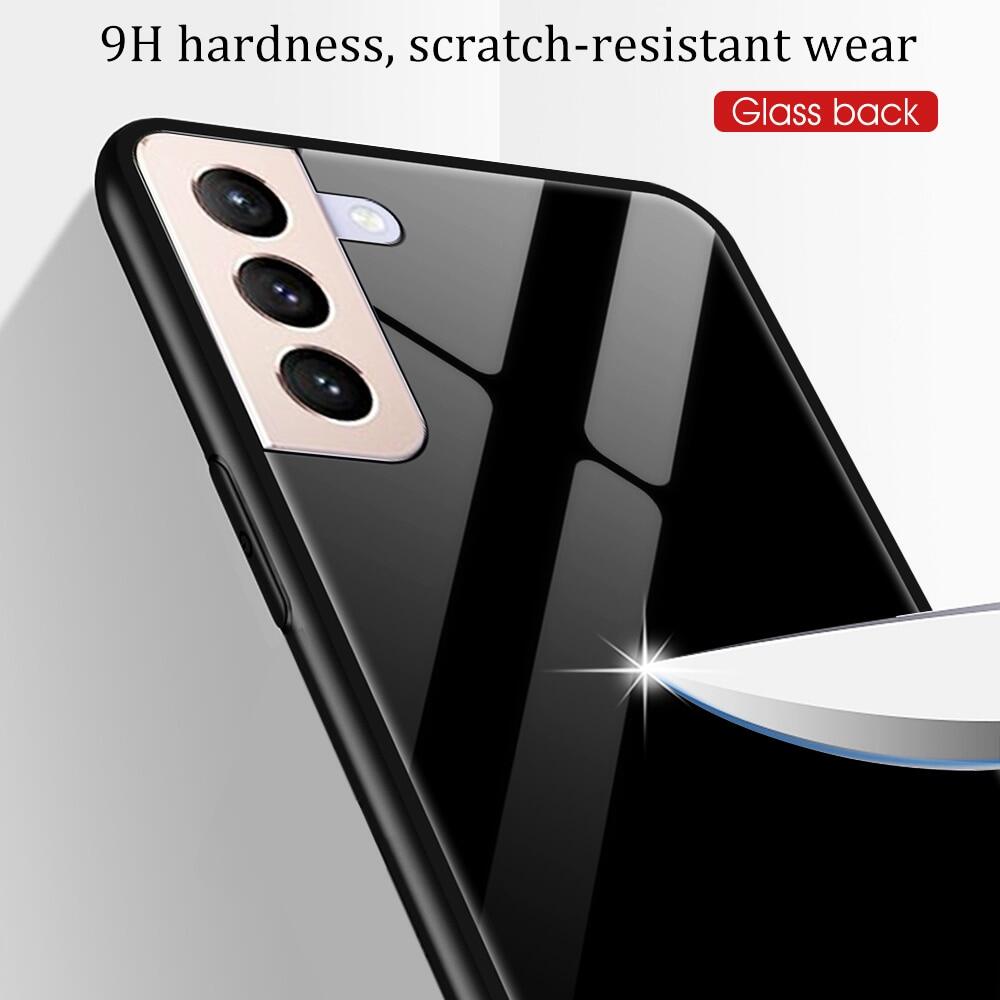 เคสโทรศัพท์สีพื้นสุดหรู,สำหรับ Samsung Galaxy S22 S21 Plus Ultra FE เคสกระจกนิรภัยสำหรับ Galaxy ...