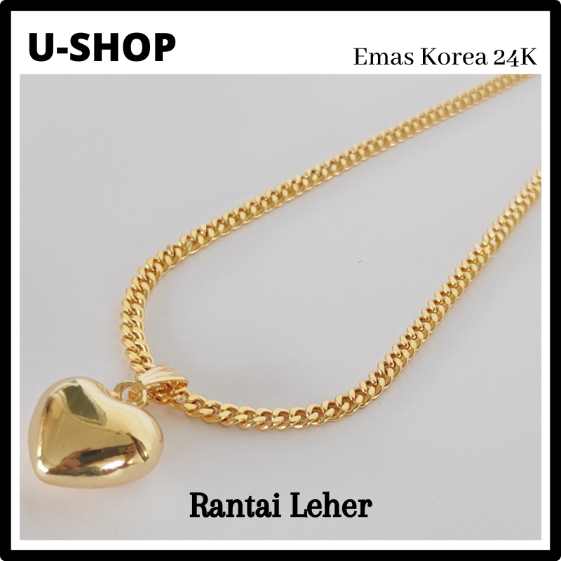 Emas Korea Rantai Leher Perempuan dan Loket Women Necklace Gold Plated Rantai Mesin Lebar 3mm ...