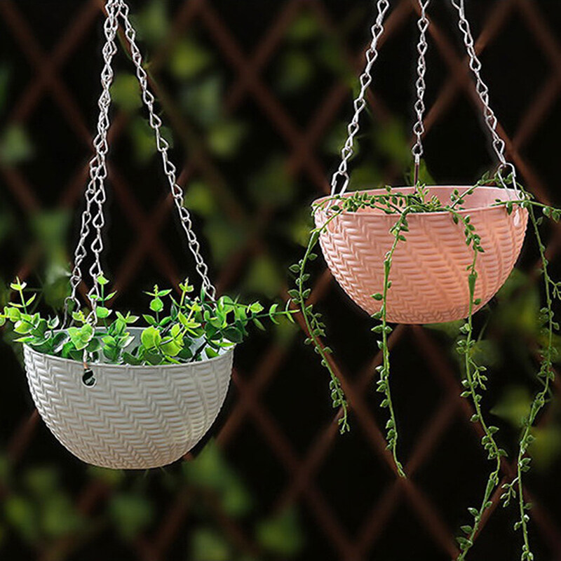 Balcony Chain Hanging Planters Flower Pot Basket Imitation Rattan ...