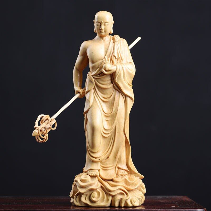 Boxwood 20CM Ksitigarbha Sculpture Wood Buddha Statue Dizang Wang ...
