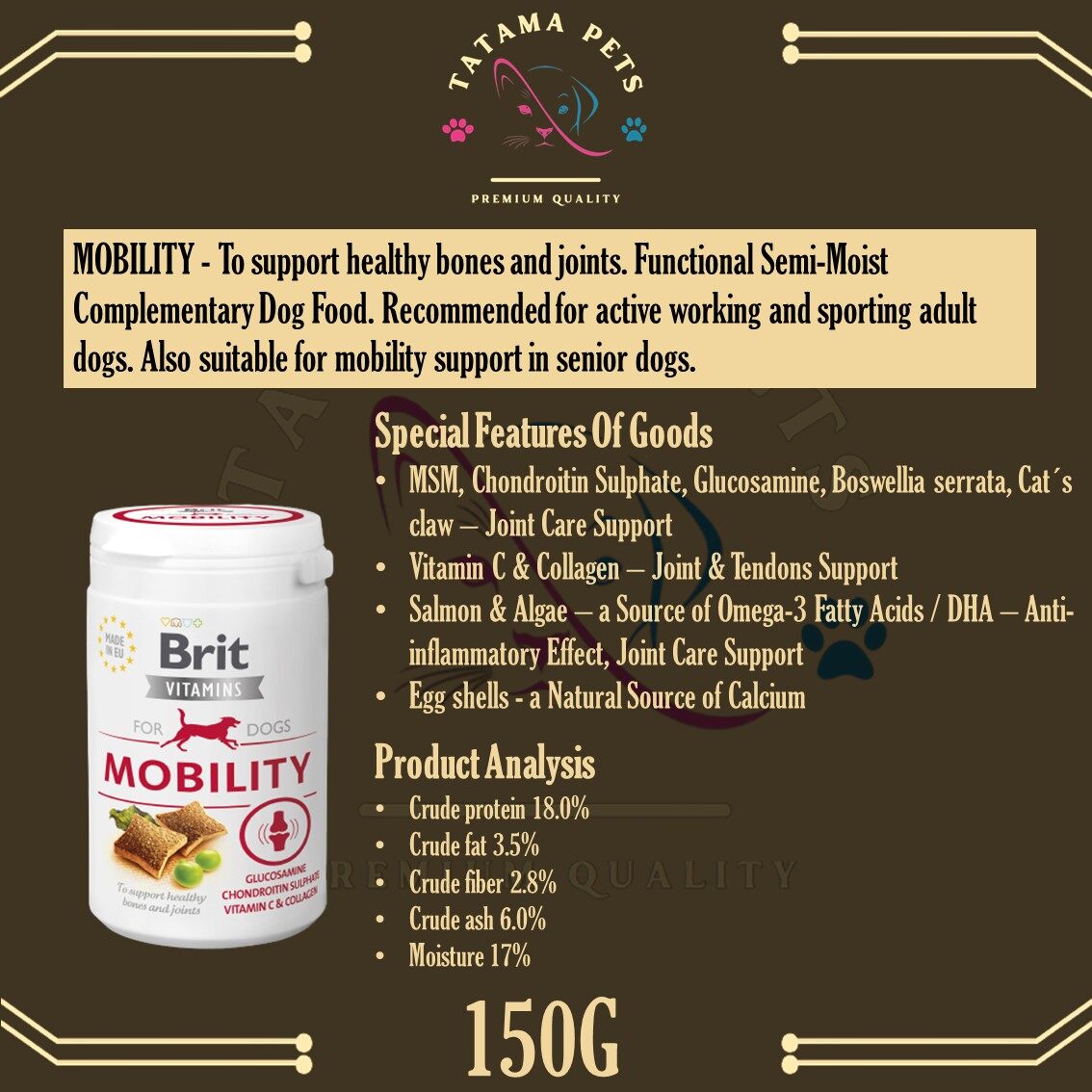 Brit Vitamin Dog Supplement 150G (Skin & Coat, Multivitamin, Mobility ...