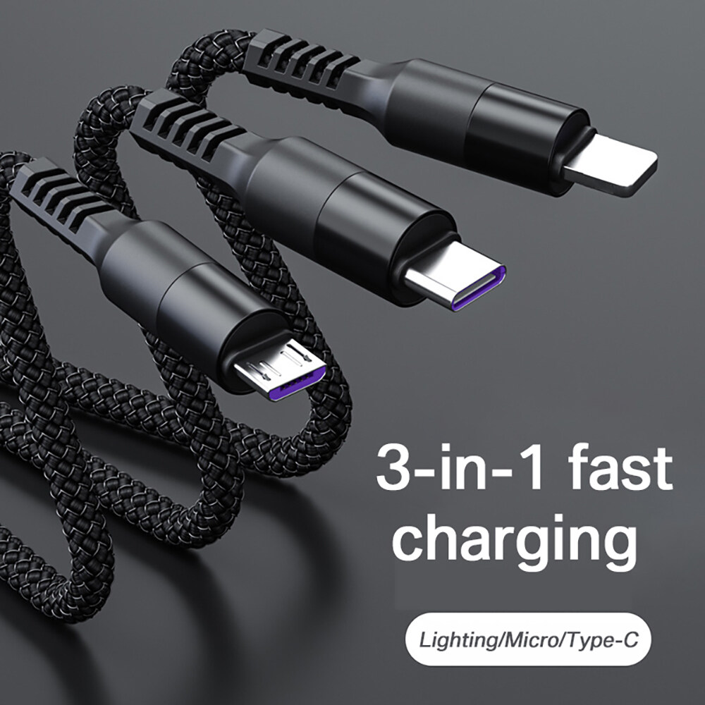 3in1 5A Fast Charging ข้อมูลสายเคเบิล3 In 1 Type-C Micro USB ชาร์จได้ ...
