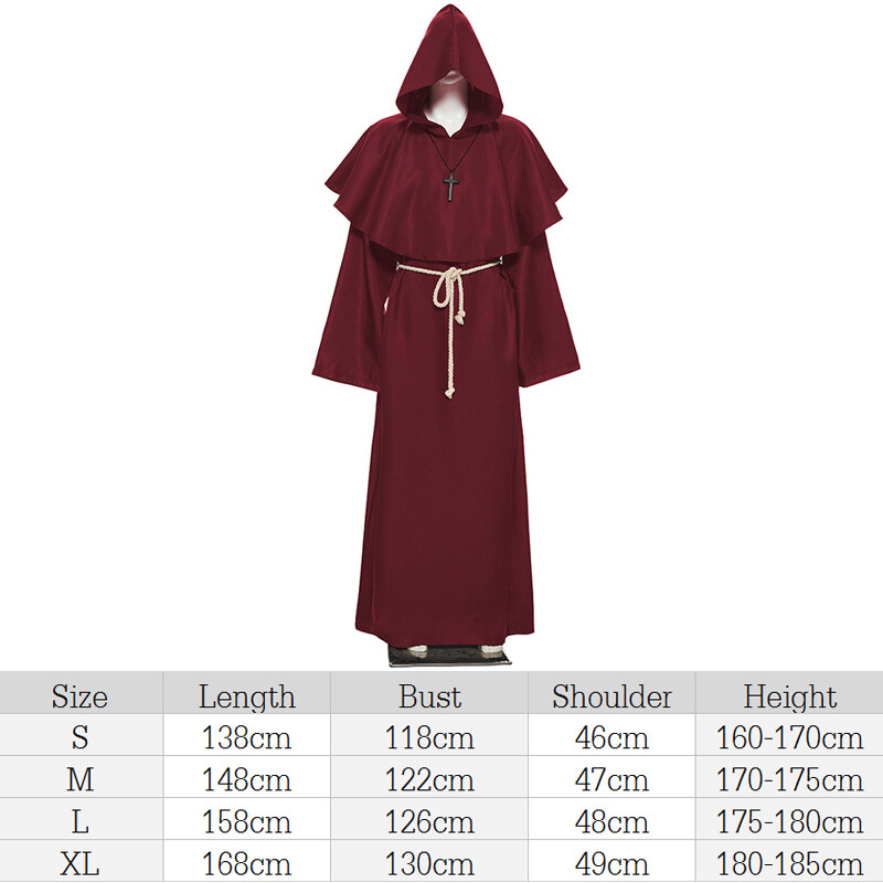 Adult Man Wizard Costume Medieval Monk Friar Robe Christian Priest ...