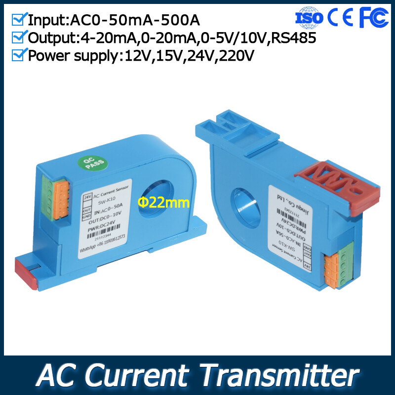 AC Hall Current Transmitter AC0-50mA-500A Current Transformer 4-20mA 0 ...