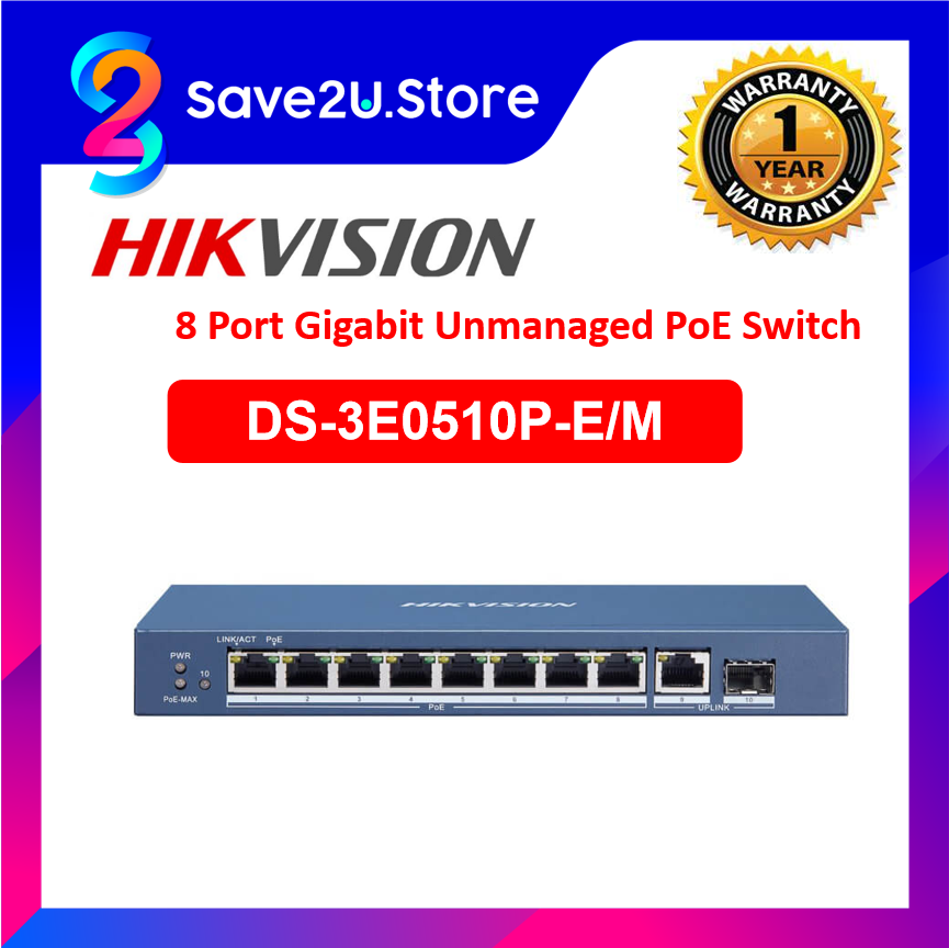 HIKVISION DS-3E0510P-E/M 8 Port Gigabit Unmanaged POE Switch | Lazada