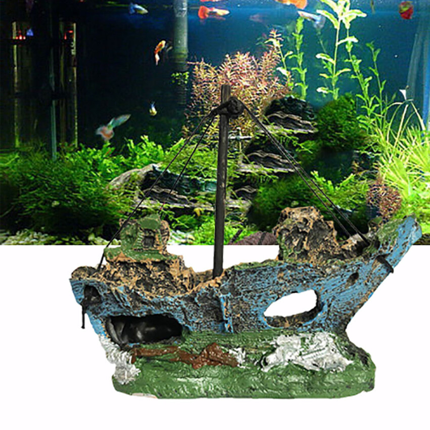 2021 Hot Aquarium Fish Tank ภูมิทัศน์ Pirate Ship Wreck เรือ Decor เรือ ...