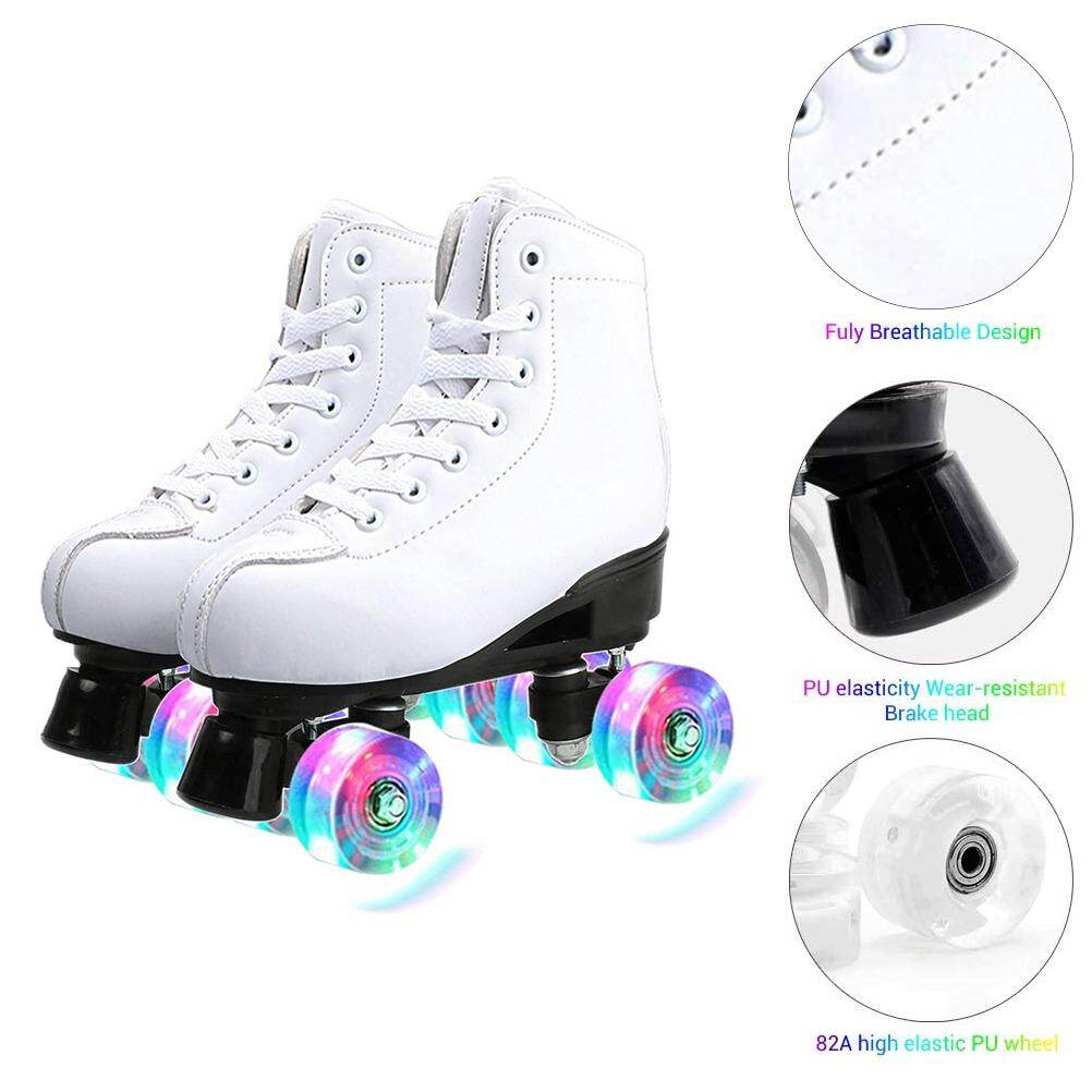 LED 4 Wheels Skates PU Leather Double Row Skates Comfortable Durable ...