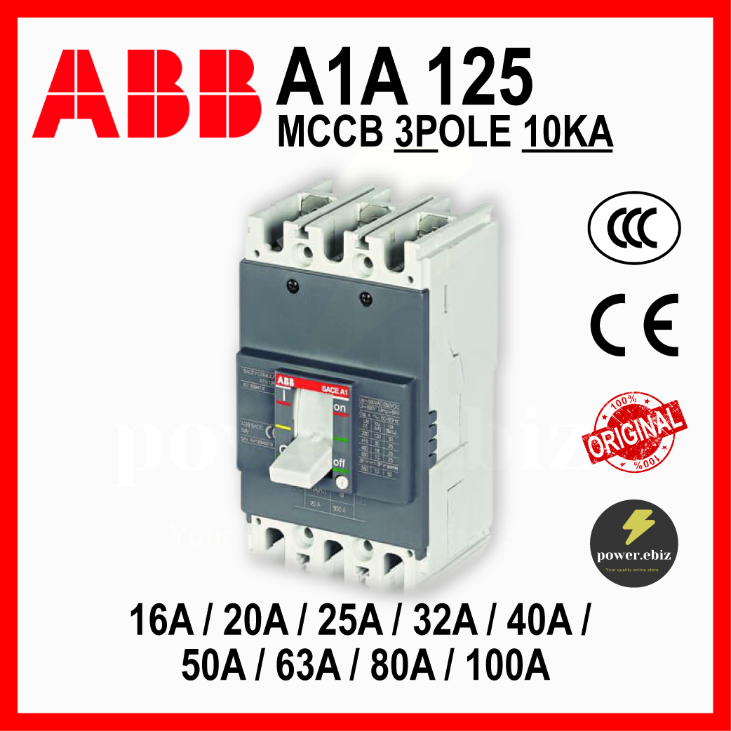 ABB MCCB A1A125 [ 16A / 20A / 25A / 32A / 40A / 50A / 63A / 80A / 100A ] 3POLE 10KA | Lazada