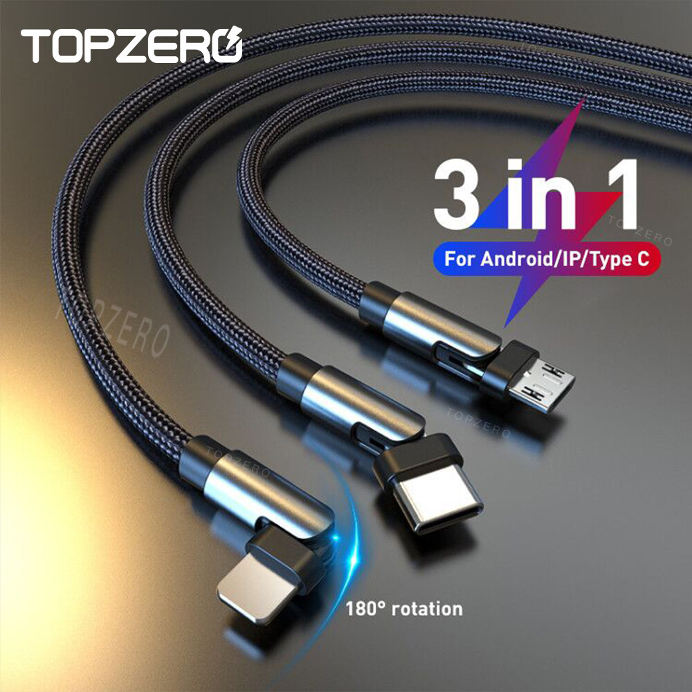 TOPZERO สายชาร์จ180 ° หมุนได้3in1,สำหรับ Micro USB Type C OPPO VIVO Xiaomi Samsung Huawei ...