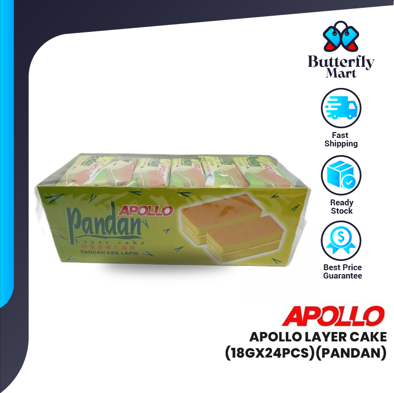 Apollo Layer Cake (18gx24pcs)(Pandan) Apollo Cake Childhood Snack Kek ...