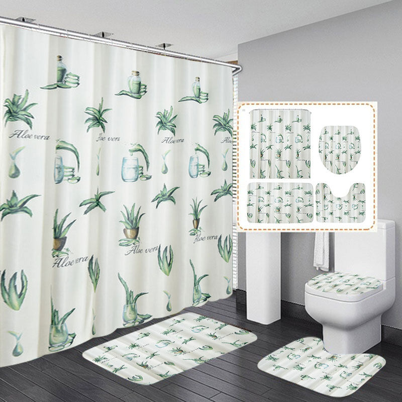 180 X 180 Cm New 4pcs Shower Curtain Bathroom Set Toilet Lid Cover Bath