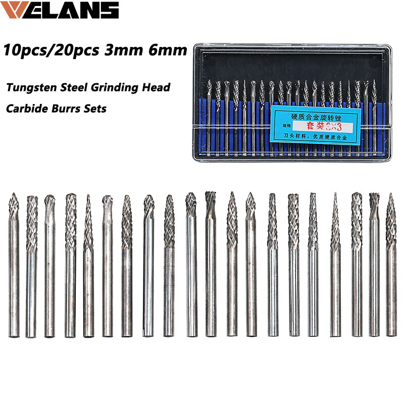 10pcs/20pcs 3mm 6mm 1/8" Tungsten Steel Grinding Head Carbide Burrs ...