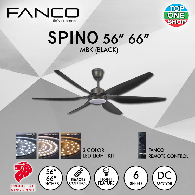 FANCO SPINO 56 / 66 Inches DC Motor 3C Light 6 Blade Remote Control ...