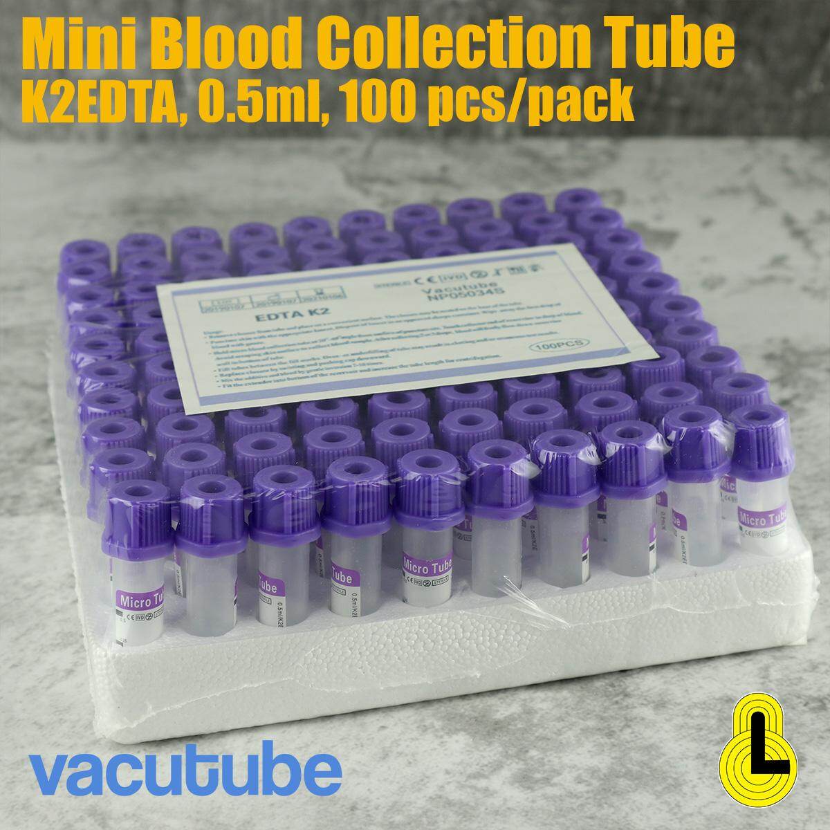 Mini Blood Collection Tube K2EDTA 0.5ml 100 tubes/rack Vacutube | Lazada