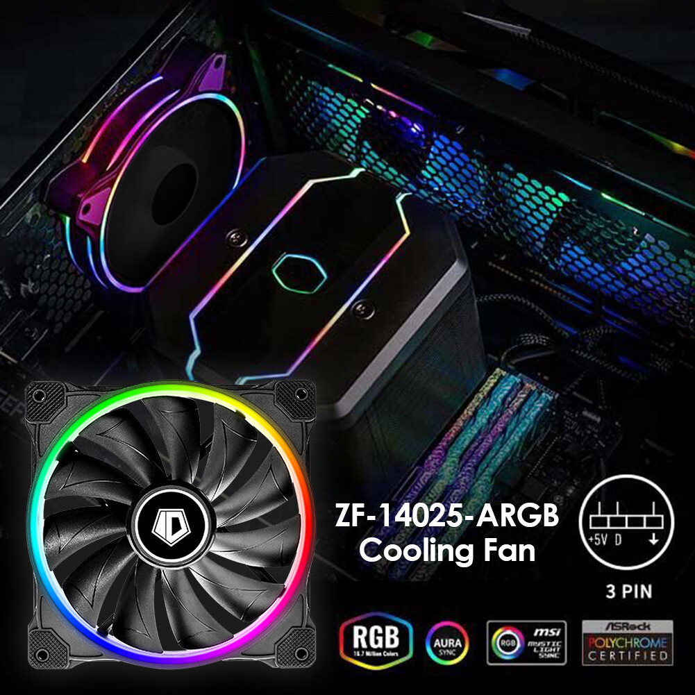 ZF-14025-ARGB PWM พัดลม140มม.แหวนไฟ LED RGB ติดตั้งได้พัดลมทำความเย็นคอมพิวเตอร์ส่วนประกอบ ...
