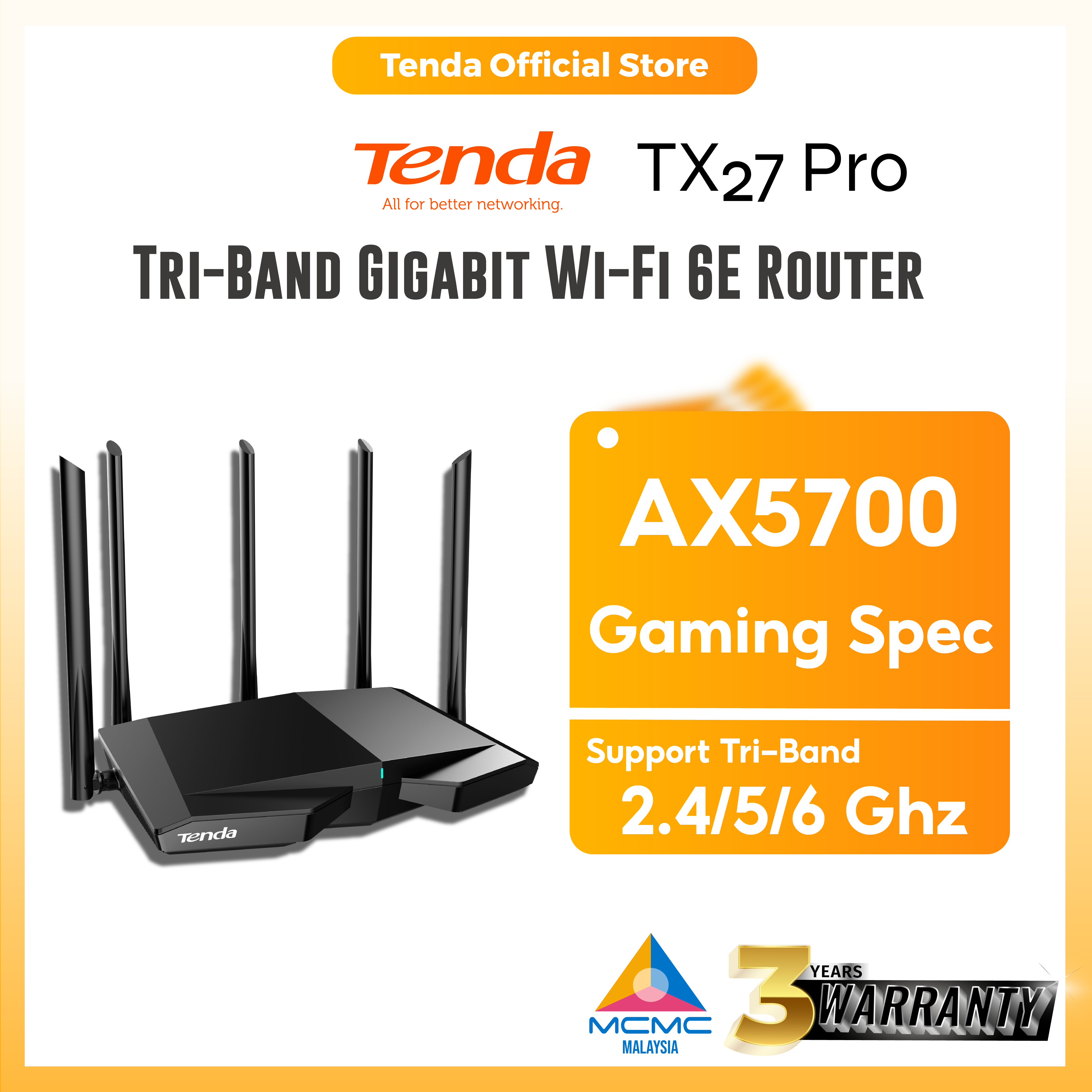 Tenda TX27 Pro AX5700 WiFi 6 Ultra-High Speed Dual Band Gigabit ...
