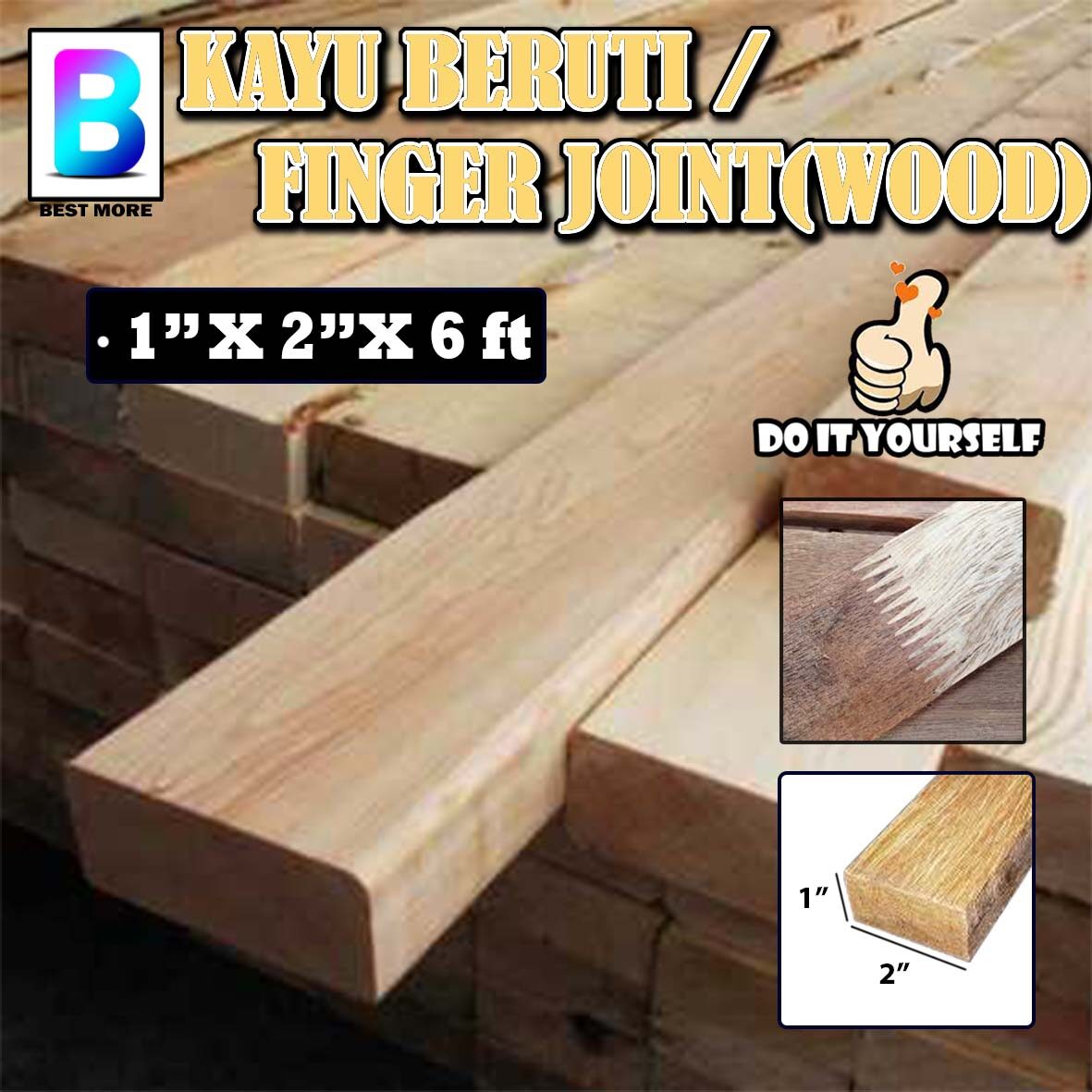 KAYU BERUTI / FINGER JOINT WOOD (1" x 2" x 6ft ) | Lazada