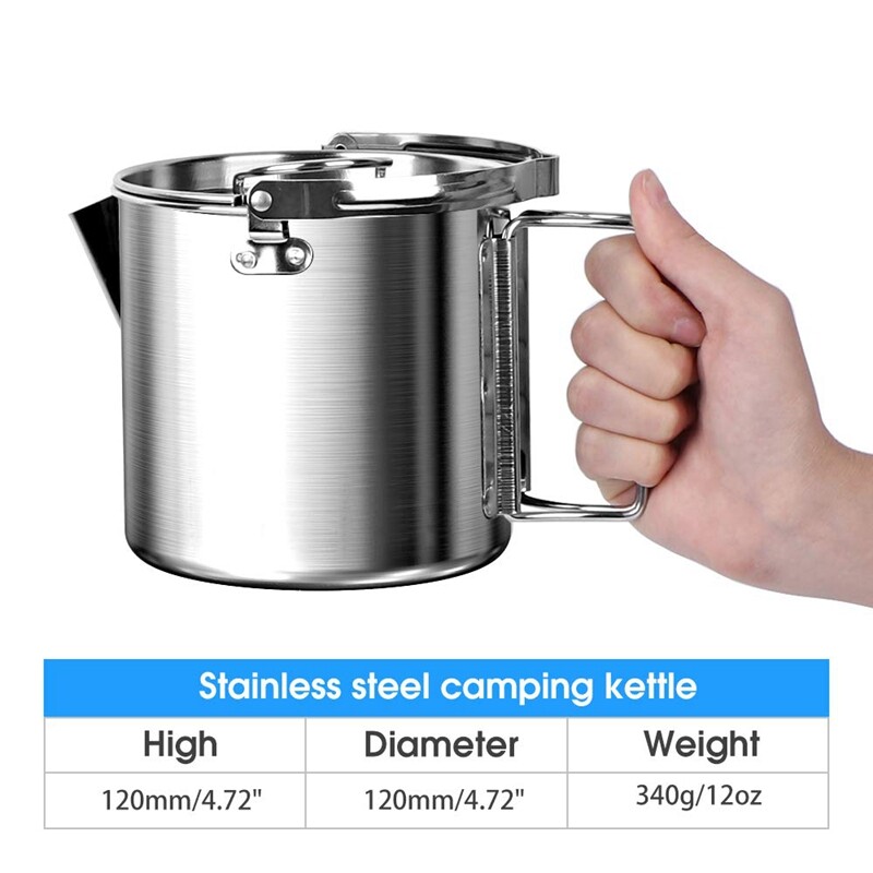Outdoor Camping Kettle Stainless Steel Cooking Kettle 1.2L Lightweight ...