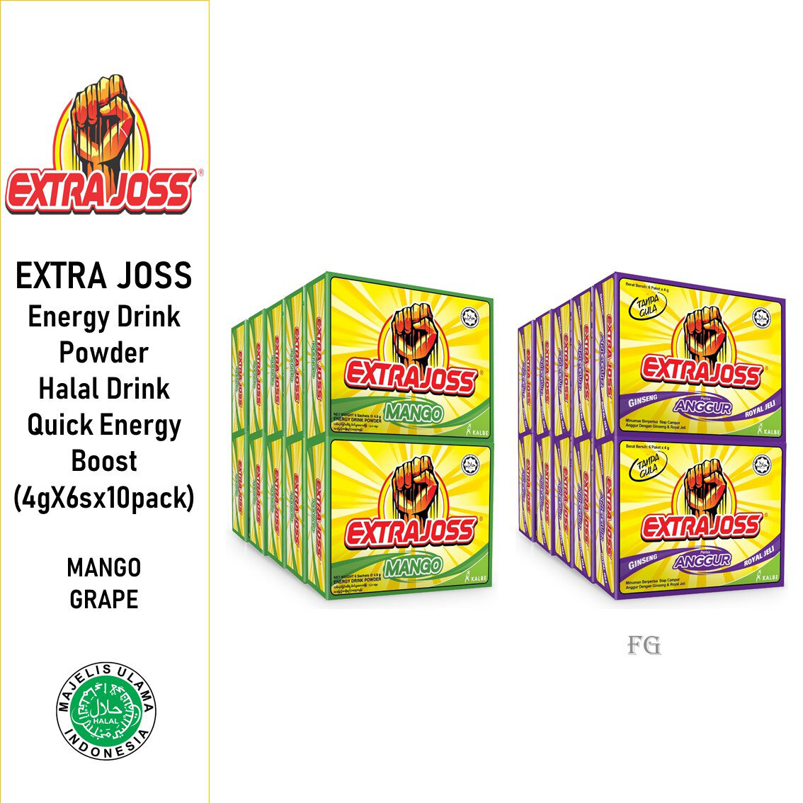 Extra Joss Energy Drink Powder (4gX6sachetX10pack)-Anggur/Mangga | Lazada