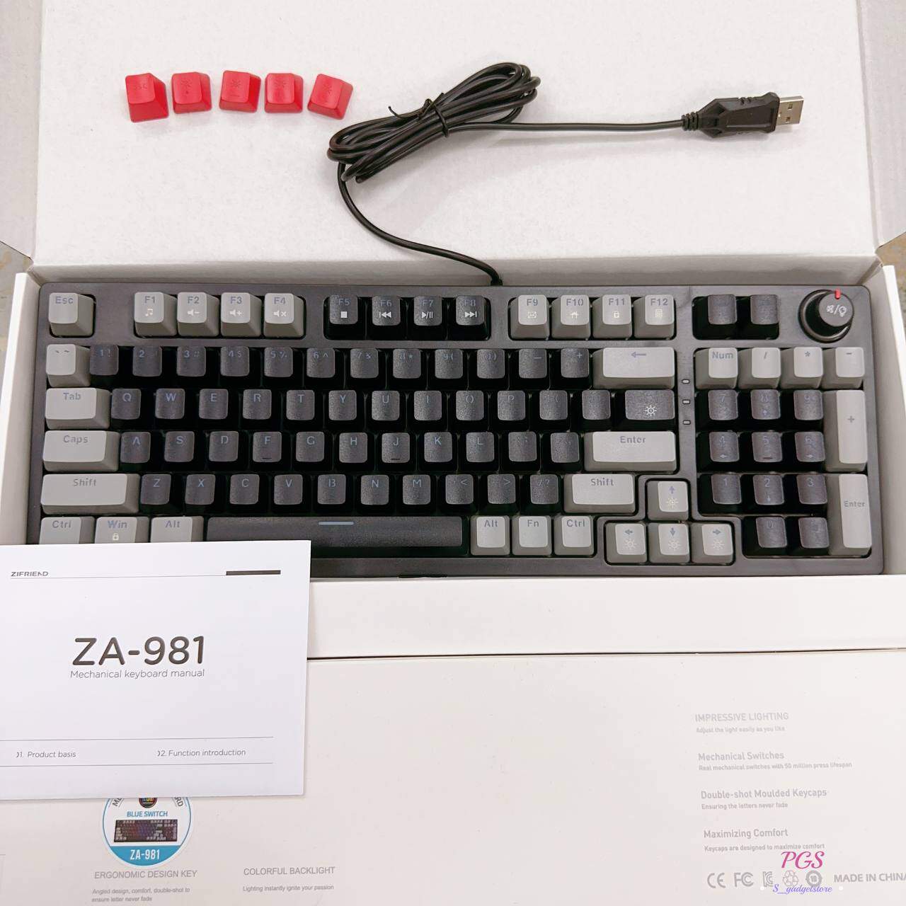 ZIFRIEND ZA-981 Mechanical Keyboard Blue Red Switch Wired 98 Keys RGB ...
