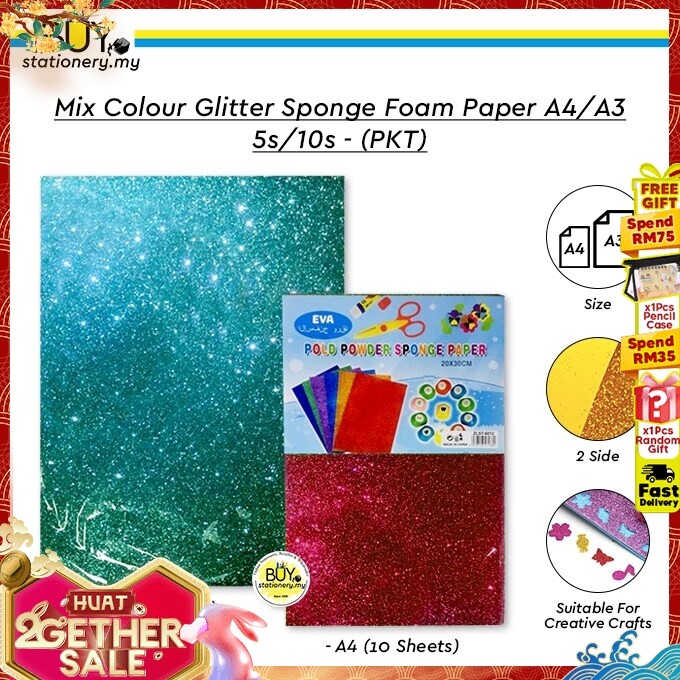 Mix A4 A3 Glitter Sponge Foam Craft Paper 5s 10s - (PKT) [Spend RM70 ...