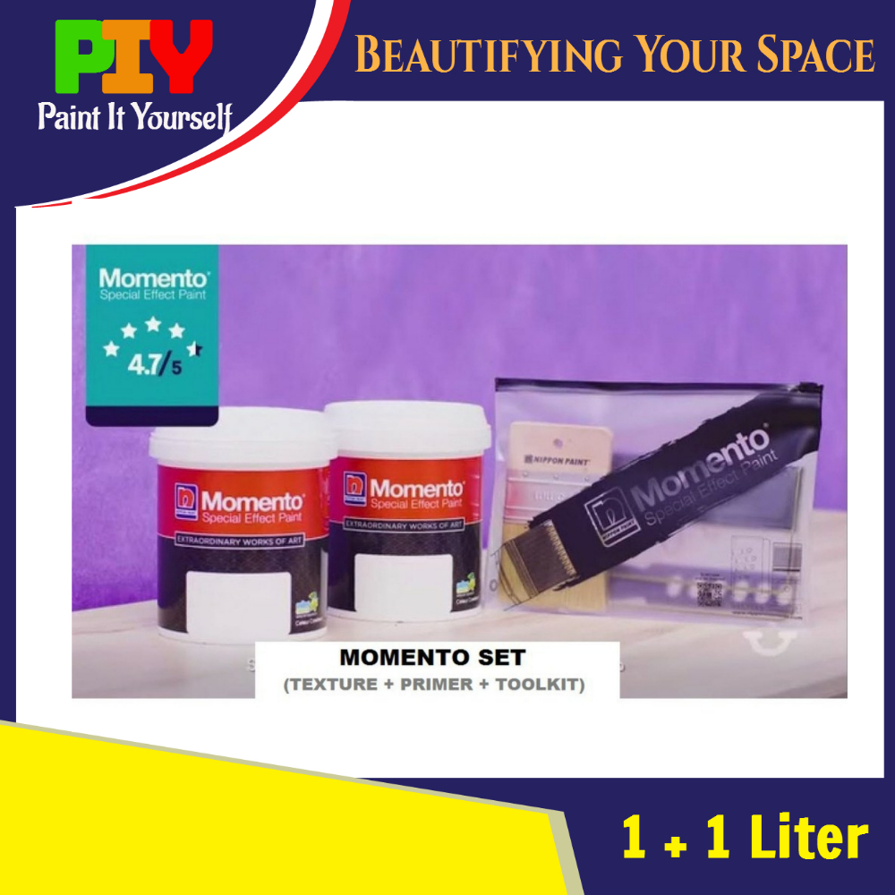 Nippon Paint Momento Set (Top Coat Textured Sparkle Gold 1L + Primer 1L ...