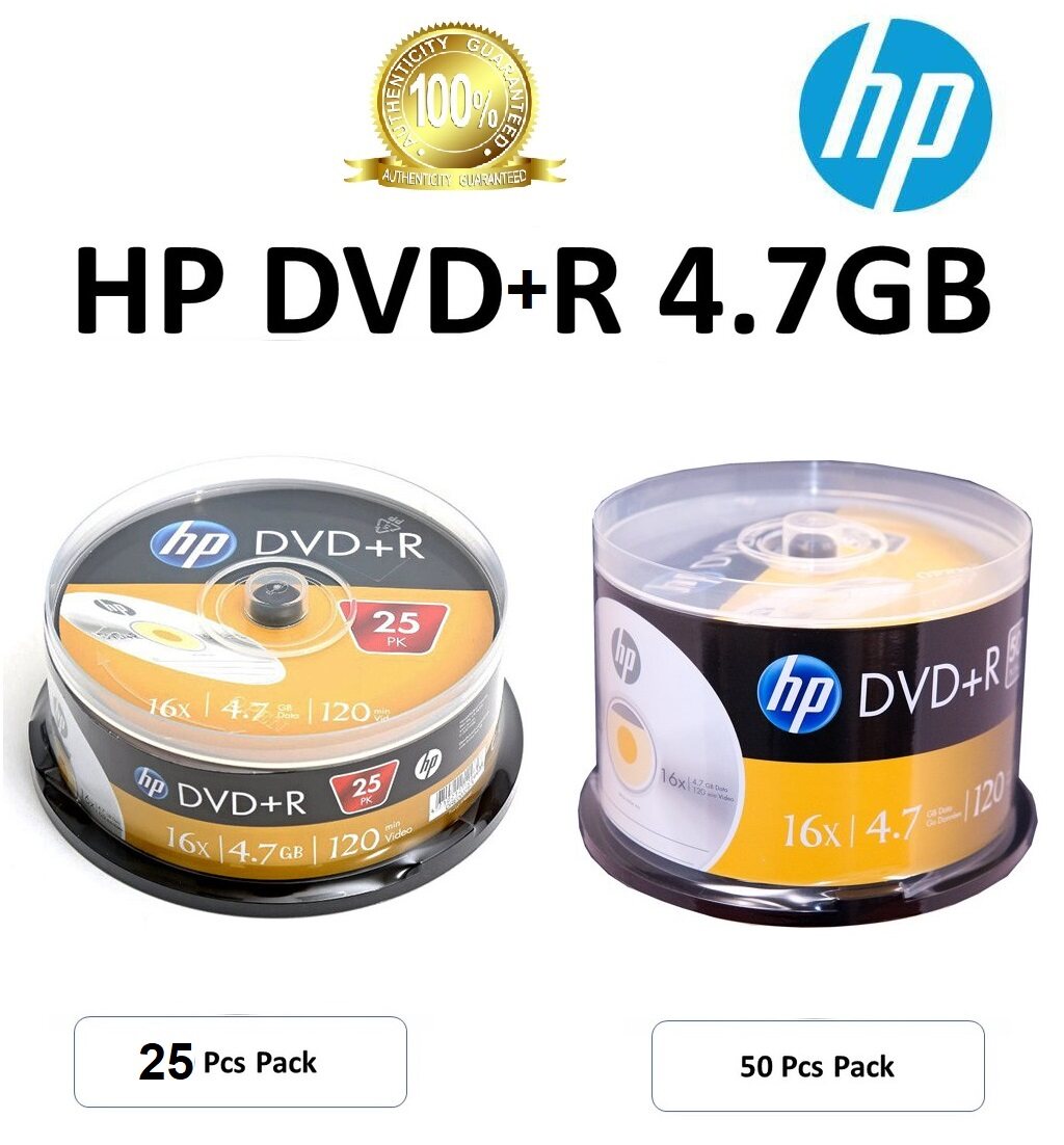 HP DVD+R Disc 25pcs / 50pcs With Cake Box 120MIN 4.7GB DVDR DVD+R | Lazada