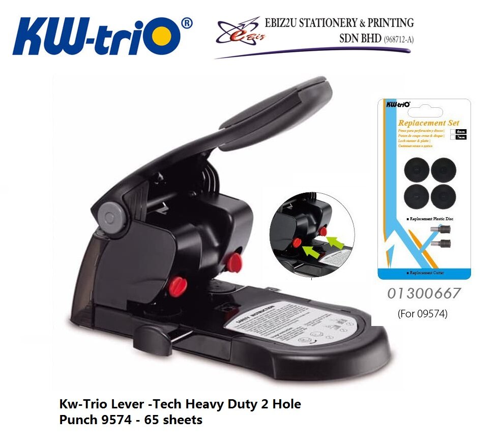 Kw Trio Lever Tech Heavy Duty 2 Hole Punch 9574 65 Sheets Penumbuk