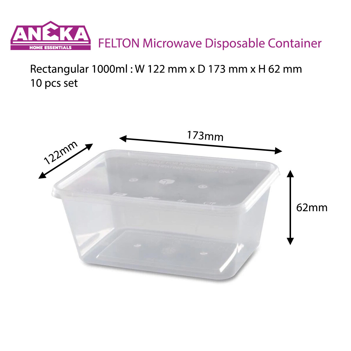 FELTON Microwave Disposable Plastic Container 300ml / 750ml / 1000ml ...