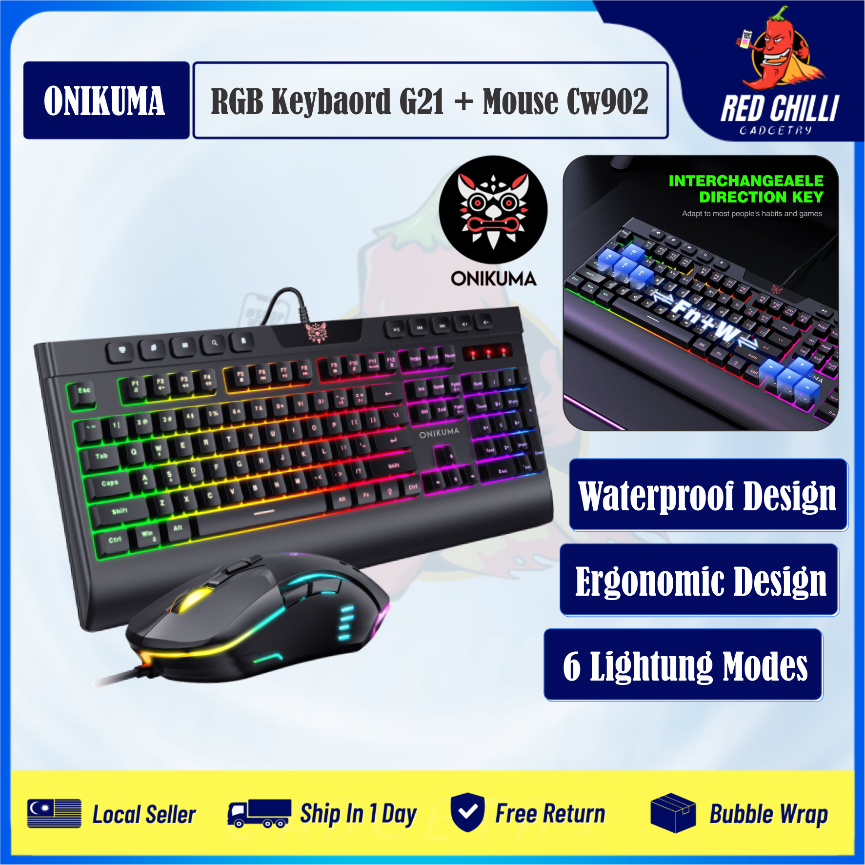 (Ship From KL) ONIKUMA G21 + CW902 Gaming Keyboard & Mouse Set Wired ...